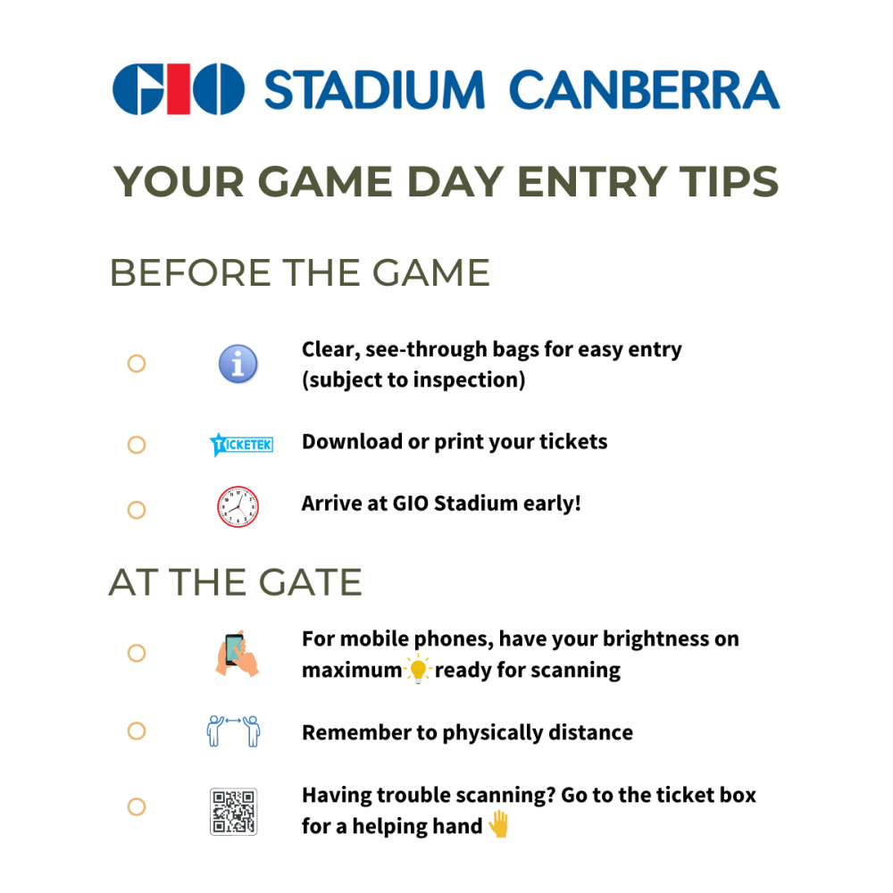 Game Day Info - GIO Stadium Canberra
